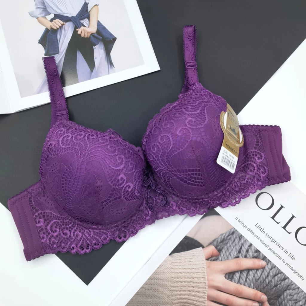 Bra Women Wired BC Cup 3D Floral Lace 3 Hook Full Cup Bra Baju Dalam ...