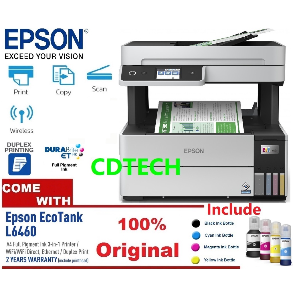 Epson EcoTank L6460 A4 Full Pigment Ink Ink Tank Printer -Print, Scan ...