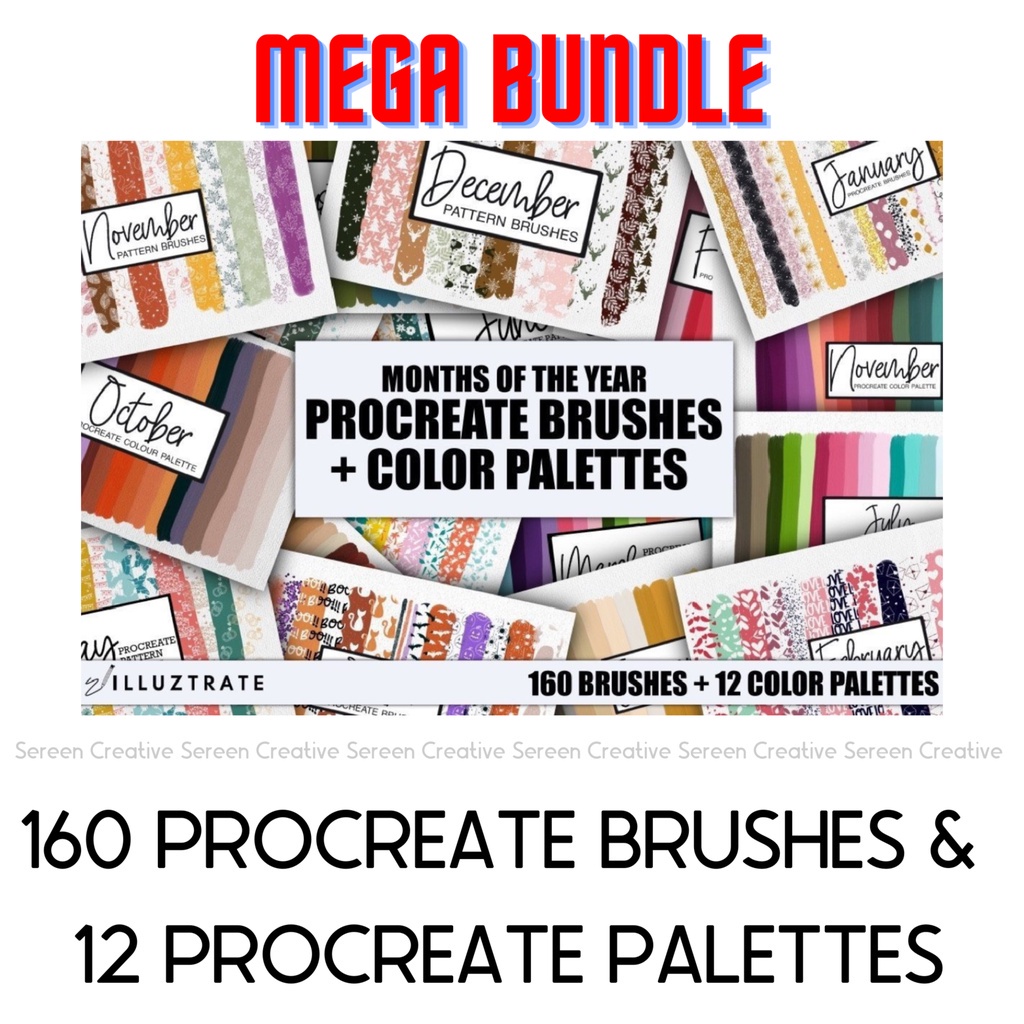 Months of The Year Procreate Brushes and Palettes (MP05 Mega Bundle ...