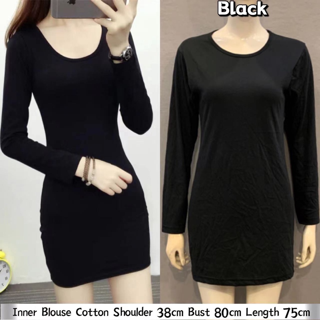BLACK INNER BAJU LENGAN PANJANG MUSLIMAH LONG SLEEVES INNER LABUH ...