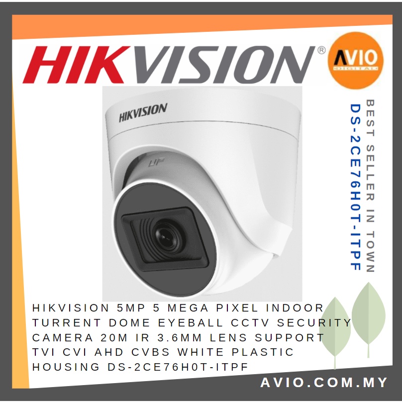 Hikvision 5MP 5 Megapixel Indoor Analog Turret Eyeball CCTV Camera 20m IR 3.6mm DS-2CE76H0T-ITPF ...