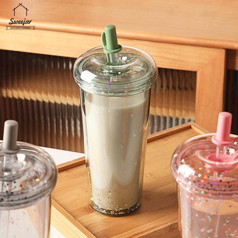 SWEEJAR Double Layer Straw Cup Portable AS Water Cup Coffee Mug ...