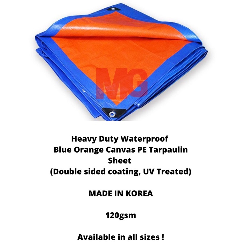 [MADE IN KOREA] Heavy Duty Blue Orange Canvas PE Tarpaulin Sheet Kanvas ...