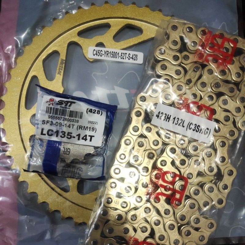 Yamaha MT15 428 Sprocket set dengan heavy duty gold chain | Shopee Malaysia