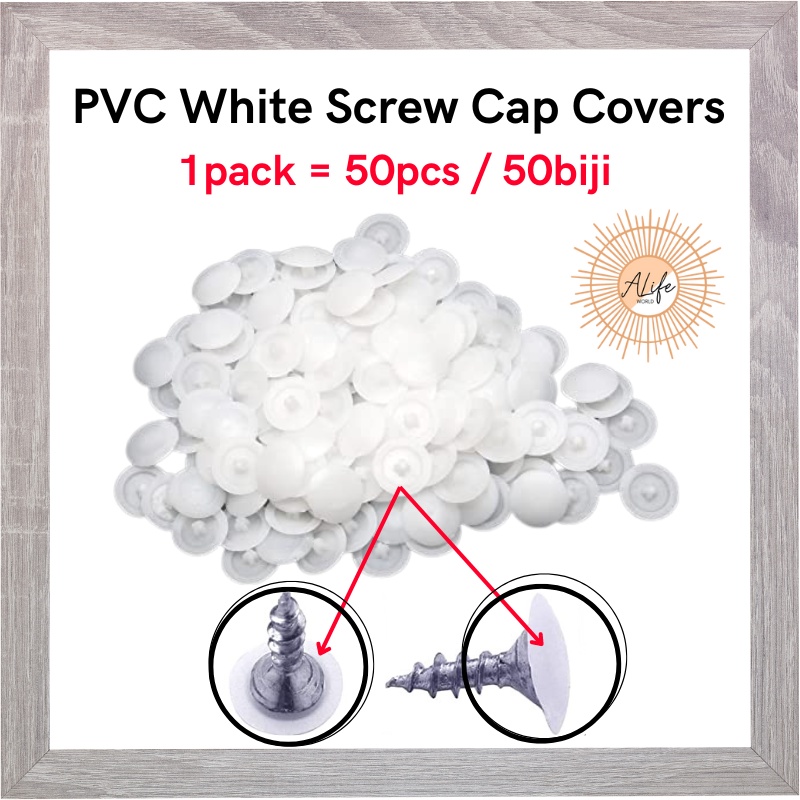 ALife PVC 50pcs White Screw Cap Covers Self Tapping Plastic Putih Skru ...