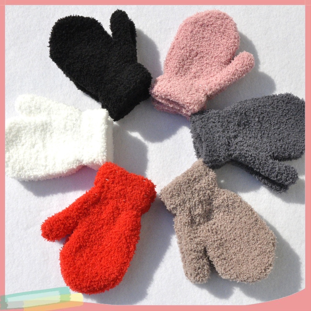 [LK]Children Kid Autumn Winter Warm Mittens Solid Color Full Finger ...