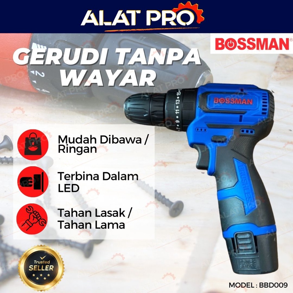 Bossman 12V 28NM Brushless Cordless Hammer Drill BBD009 - Gerudi Tanpa ...