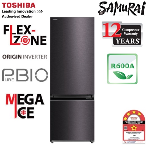 TOSHIBA 2 DOOR ORIGIN INVERTER REFRIGERATOR 380L GRRB410WEPMY(37 ...
