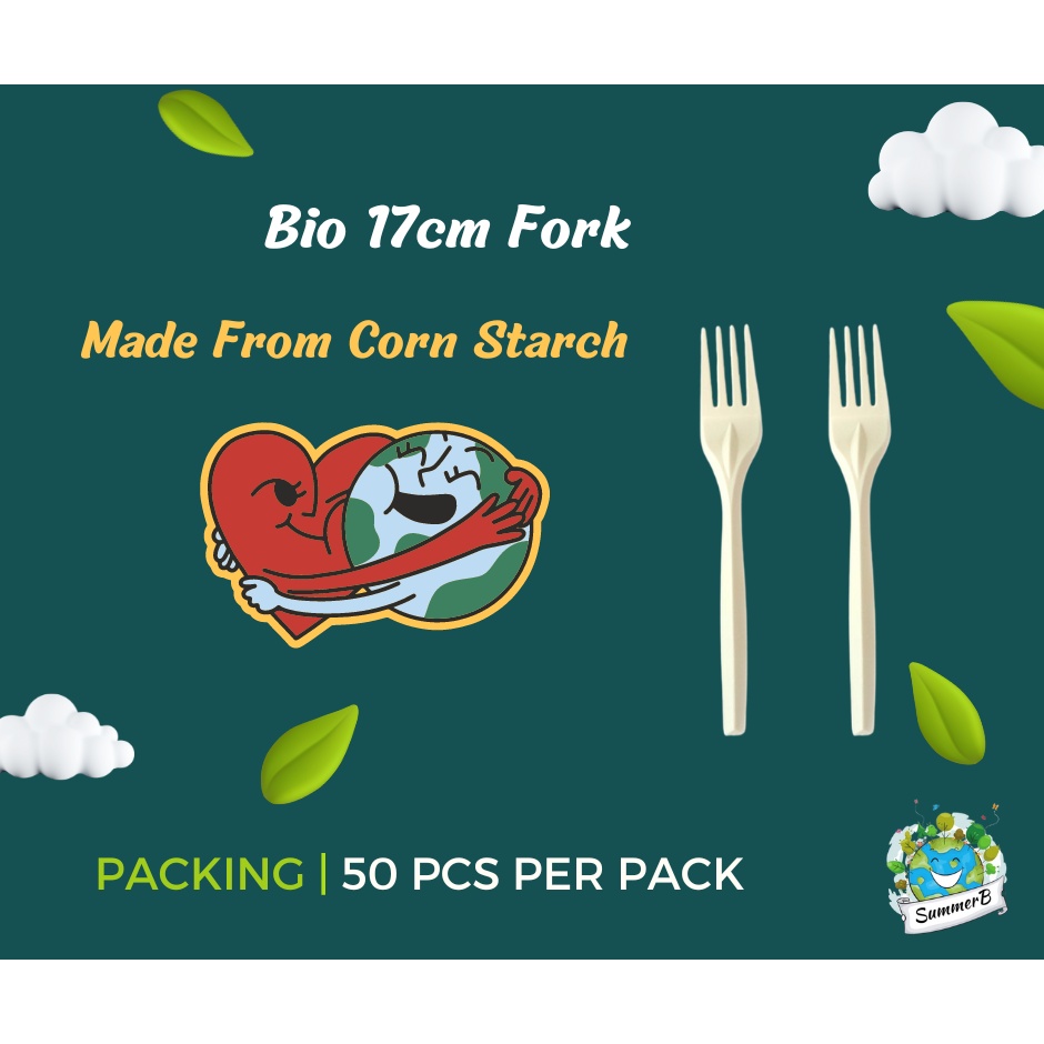 (50Pcs) Bio Cutlery / Corn Starch Cutlery / Bio Fork / Bio Spoon / Bio ...