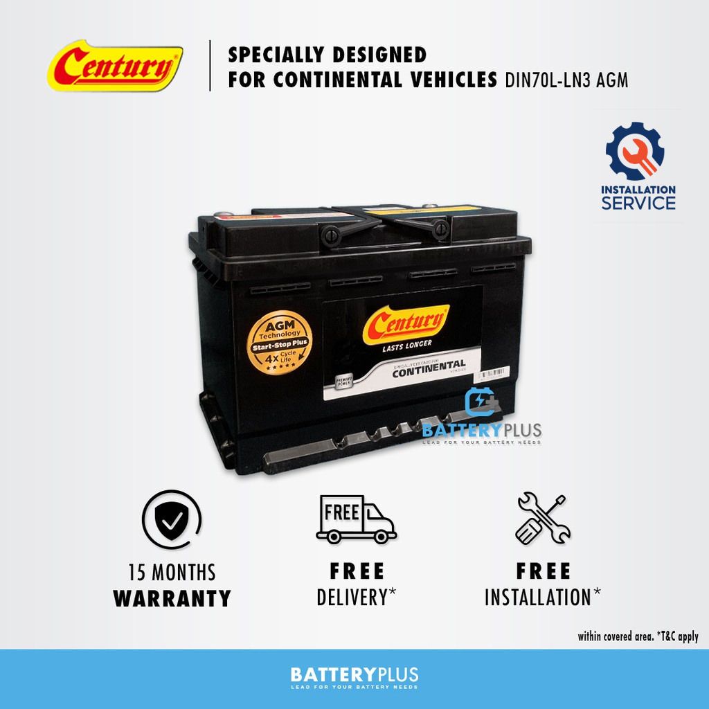 [ Installation Provided ] LN3 AGM | DIN70L Century Continental (SDFC) AGM Car Battery Bateri ...