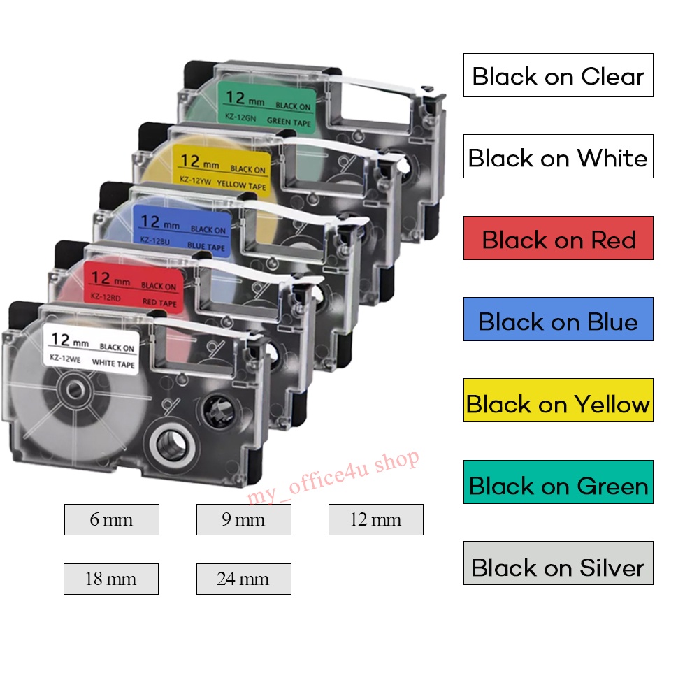 6mm 9mm 12mm 18mm 24mm label tape compatible Casio label printer for EZ Printer KL-120 KL-6 ...
