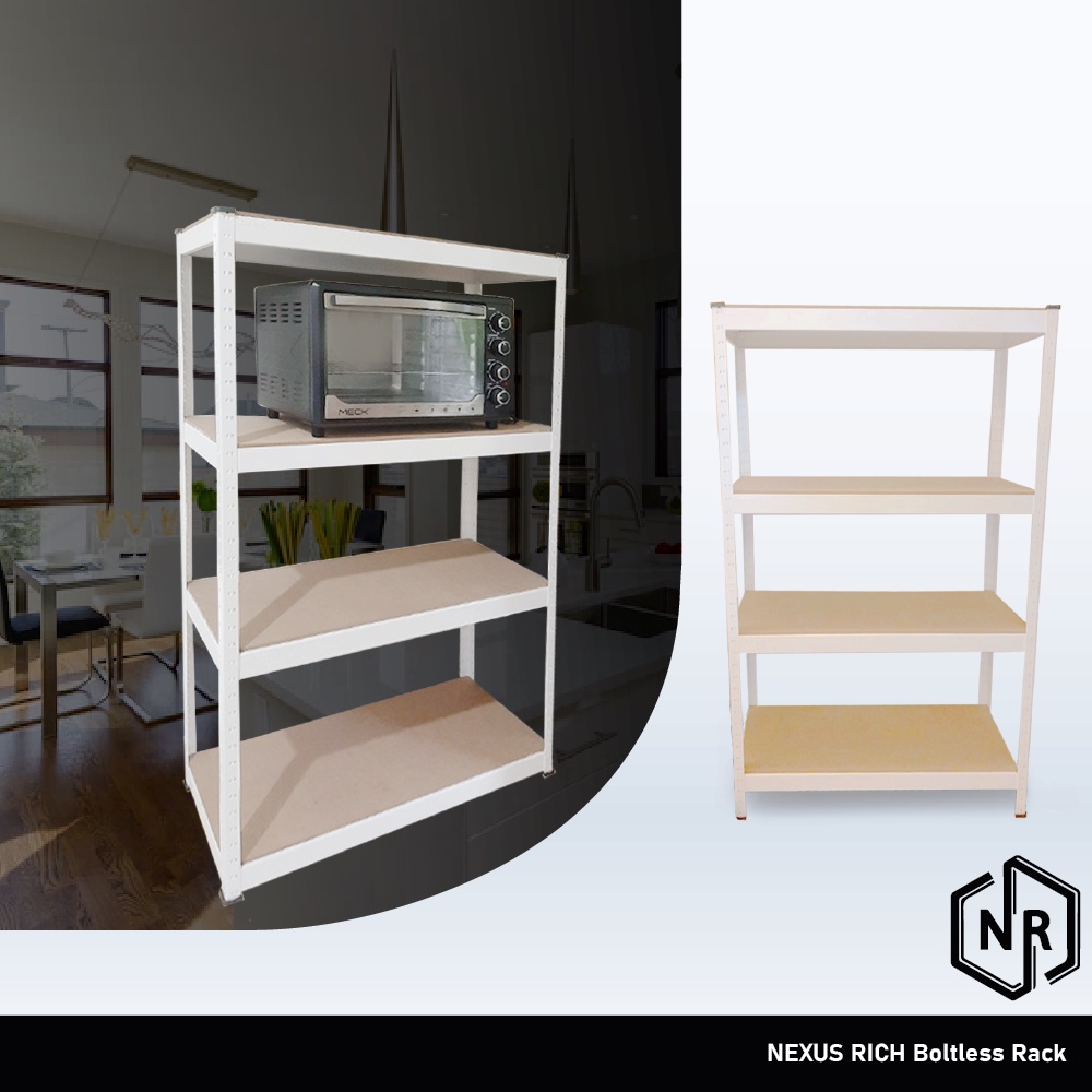 NEXUS [White/Black] 4-Level Two in One Multipurpose Boltless Rack Metal ...