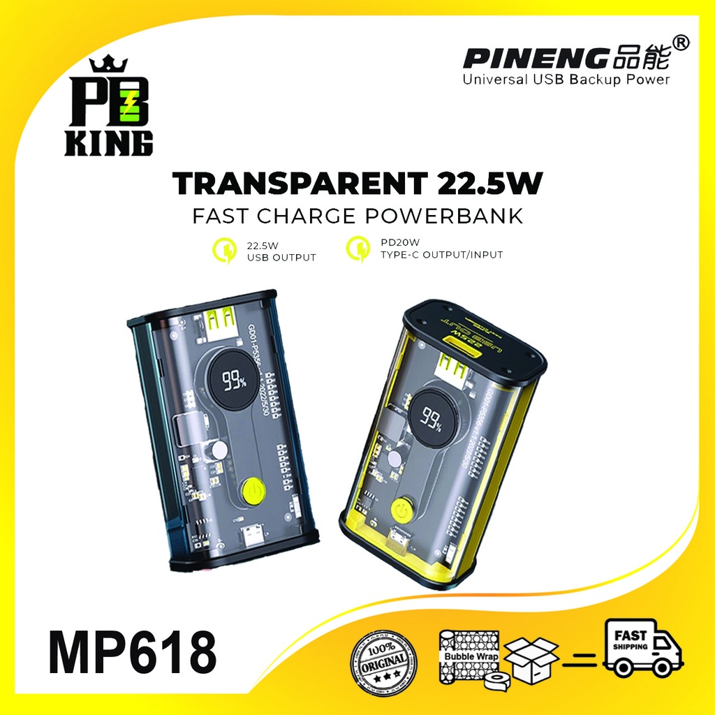 MARS MP 618 Transparent Power Bank 10000mAh 22.5W Super Fast Charge Powerbank USB Output PD20W ...
