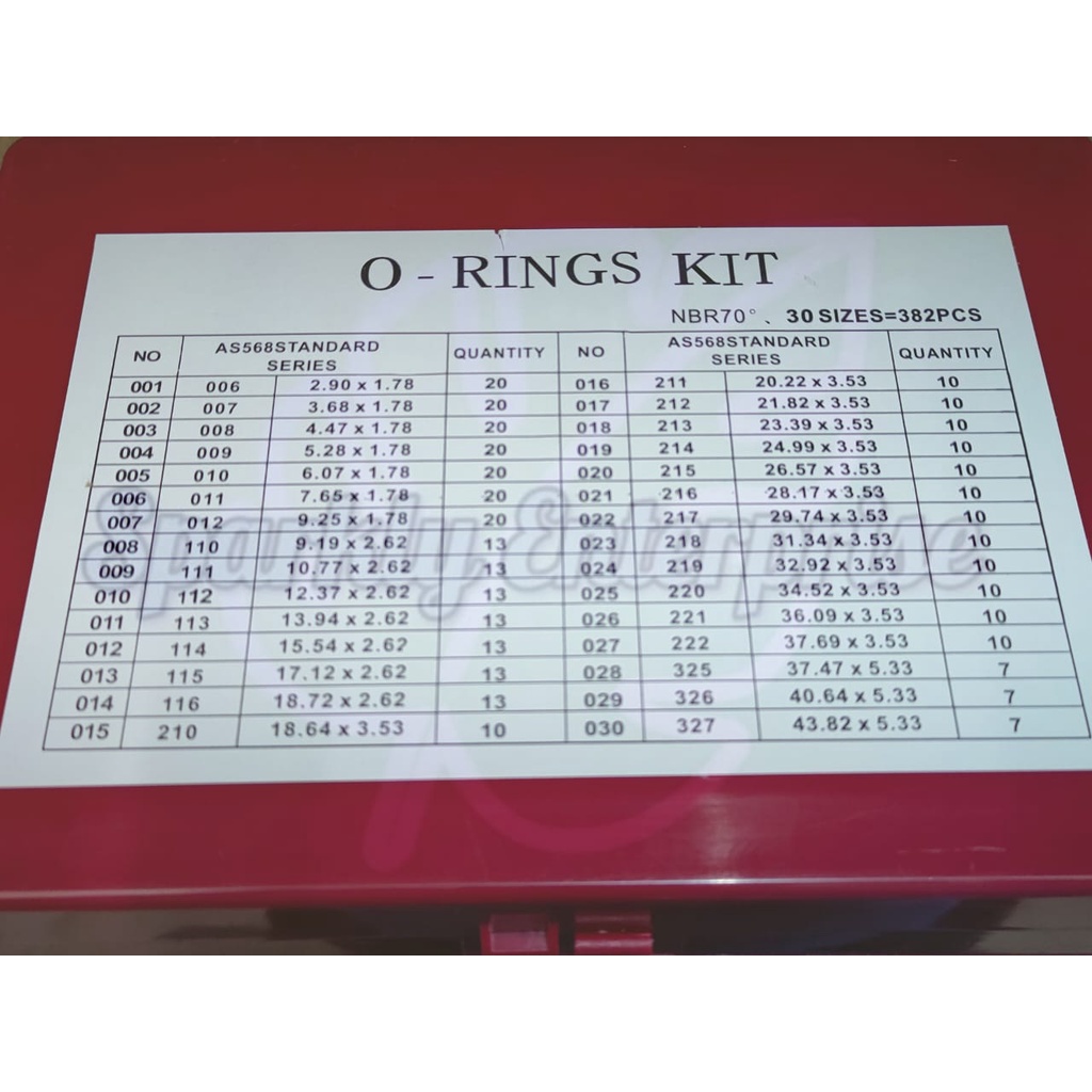 INCH O RING KIT NBR MATERIAL 30 SIZE 382 PCS | Shopee Malaysia