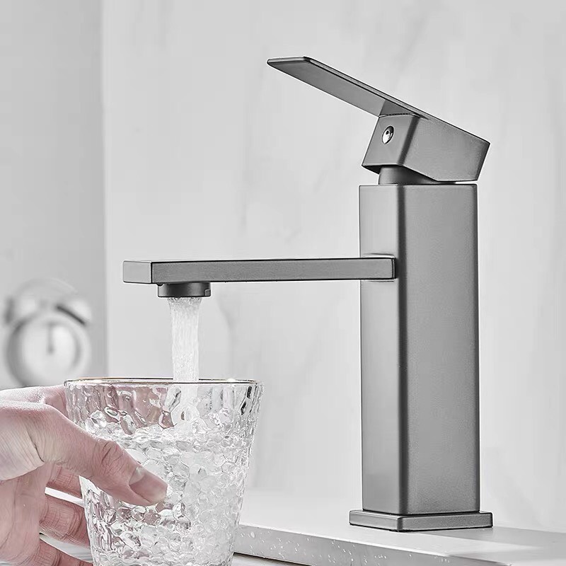 Square Gray Hot and Cold Lavabo Faucet with Beautiful Design Installed ...
