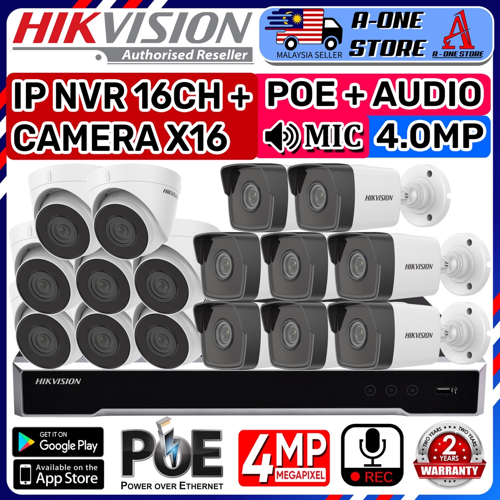 HIKVISION 🌟16 Channel🌟 MIC 4.0MP DS-7616NI-Q2/16P NVR + 16 PoE Audio ...