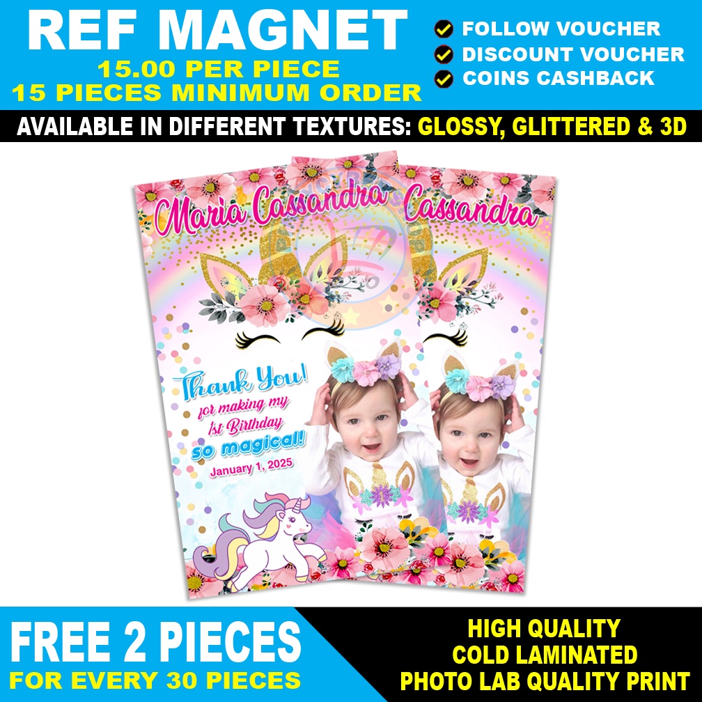 Unicorn Ref Magnet Souvenir for Birthday Christening Baptism Dedication ...