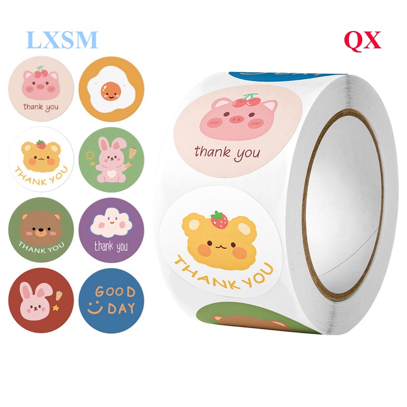 QX 500pcs/Roll Cartoon Animal Sticker Kids Thank You Sitckers Kawaii ...