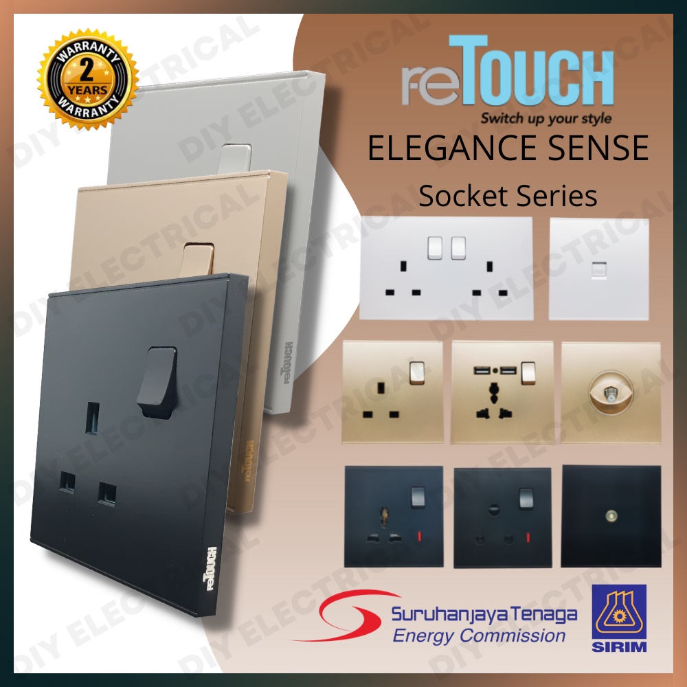 reTouch Elegance Sense Wall Switch Socket Outlet Double Pole Plug 13A ...