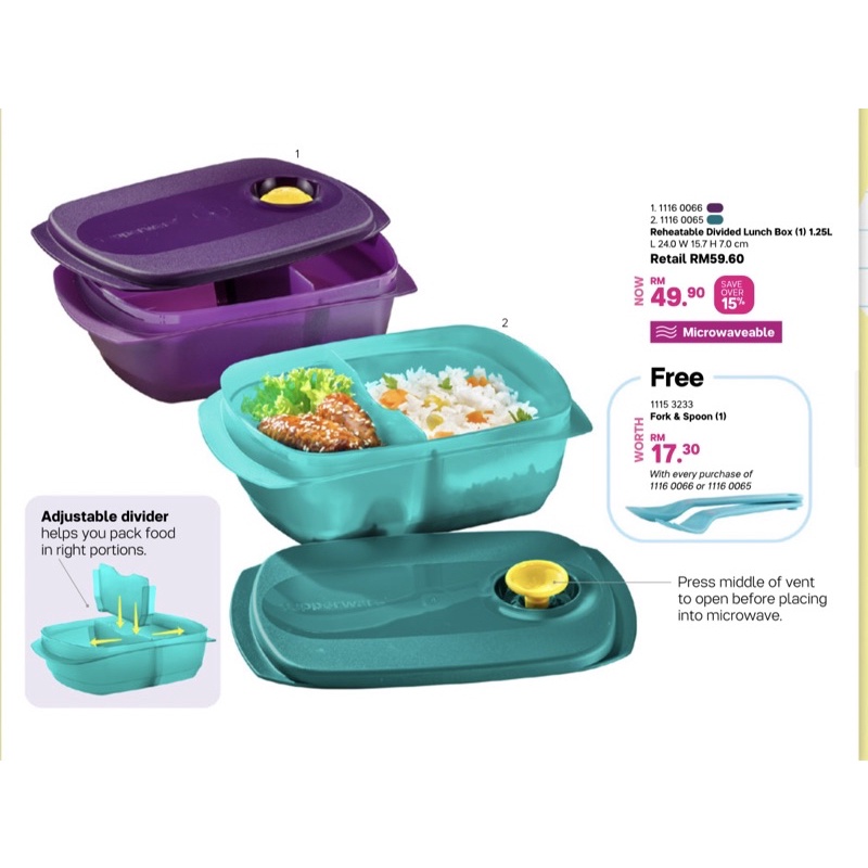 Tupperware Reheatable Divided Lunch Box 1.25L | Shopee Malaysia