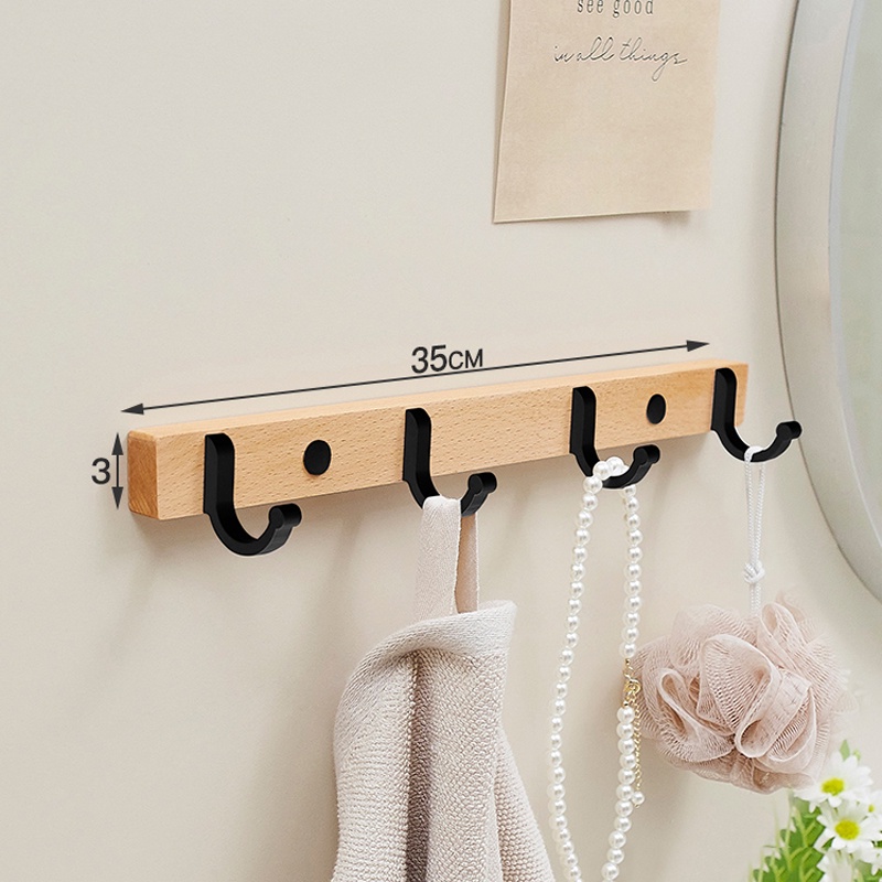 Black Wood Wall Hook Wall Hanging Coat Rack for Bathroom Kitchen ...