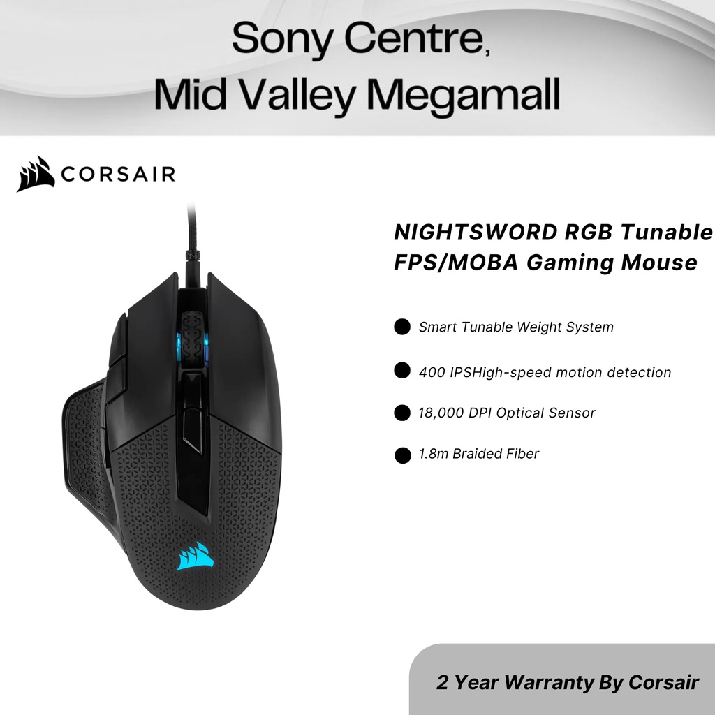 Corsair NIGHTSWORD RGB Tunable FPS/MOBA Gaming Mouse (CH-9306011-AP ...
