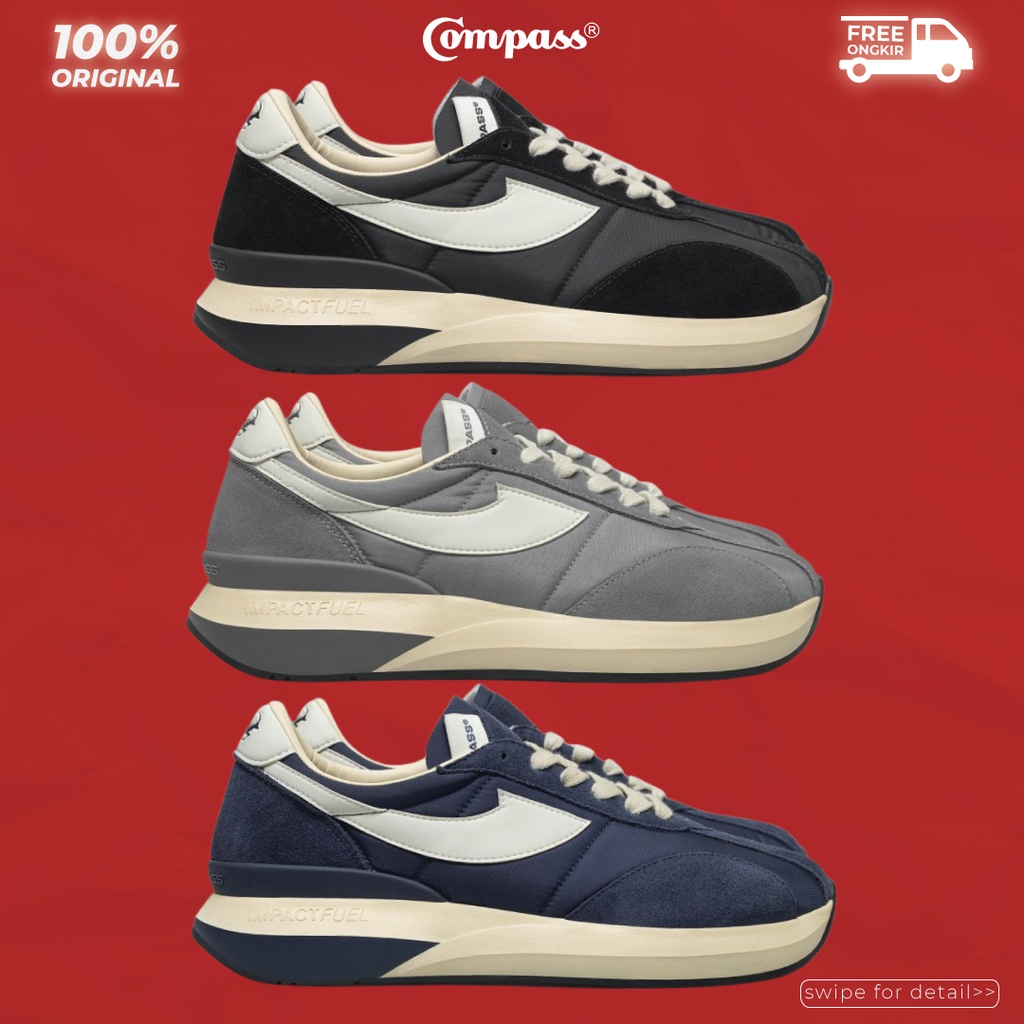 [ORIGINAL] Compass Velocity Black/Grey/Navy Shoes | Shopee Malaysia
