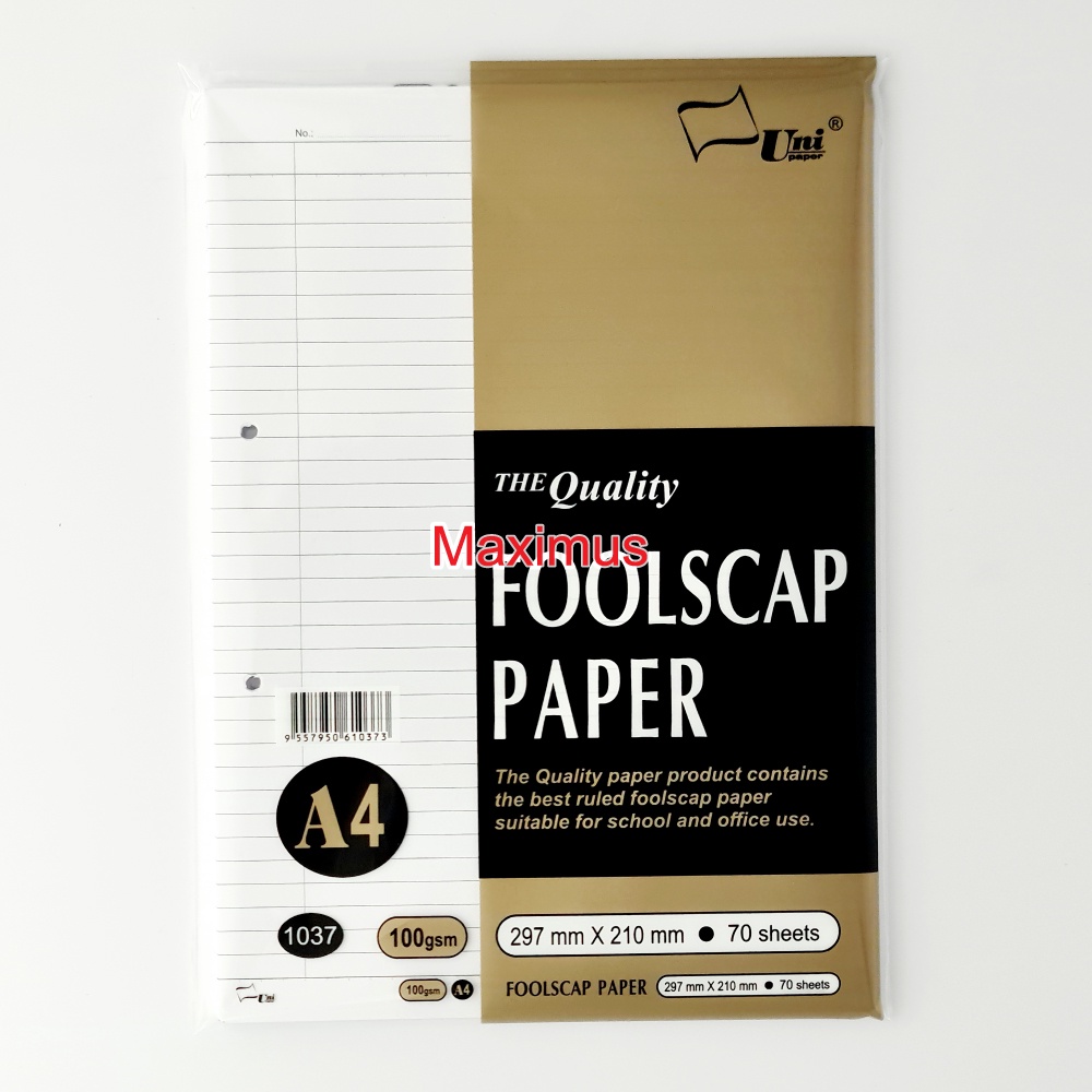 Uni Paper Foolscap Paper A4 100gsm 70's (Broad/Narrow Line) | Shopee ...