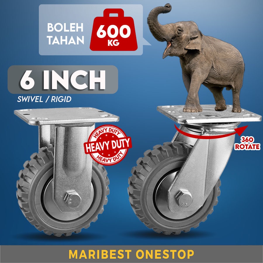 6 Inch 600kg Swivel Rigid Rubber Caster Wheel Heavy Duty Caster Wheel ...