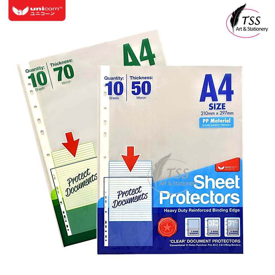 UNICORN Sheet Protector A4 Size | 10 Sheets pack | 50 / 70 micron ...