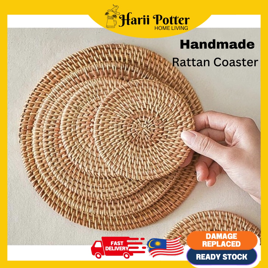 Aesthetic Rattan Coaster Set Alas Lapik Pinggan Cawan Rotan Hiasan ...