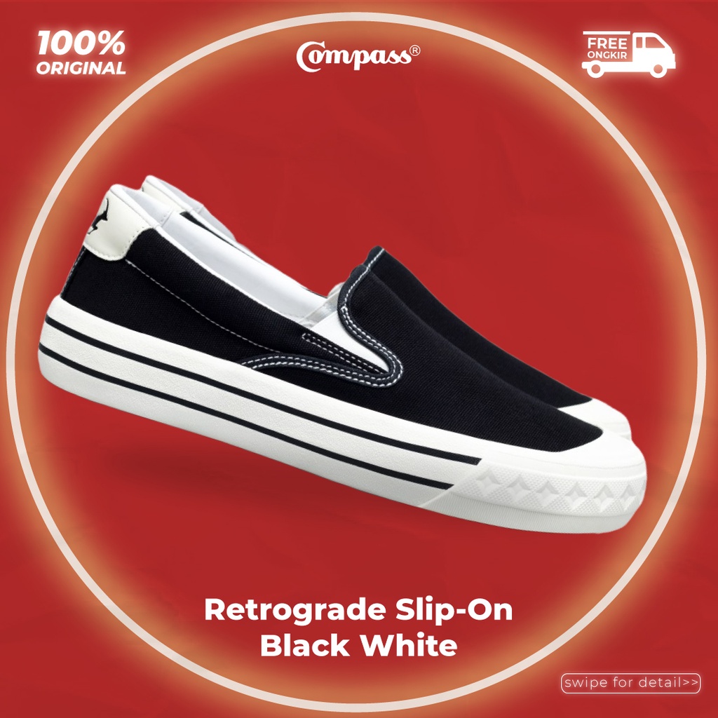 [ORIGINAL] Retrograde SLIP-ON BLACK WHITE COMPASS SHOES | Shopee Malaysia