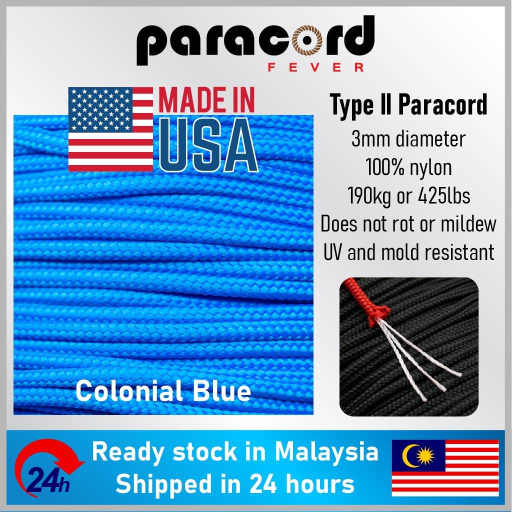 Made in USA - 3mm Type II 425 Tali Paracord Rope Parachute Cord ...