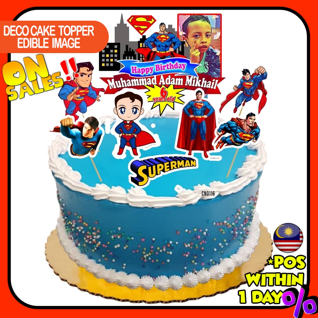 [CUSTOM NAME] Happy Birthday Cake Topper Superman Decoration Kek ...