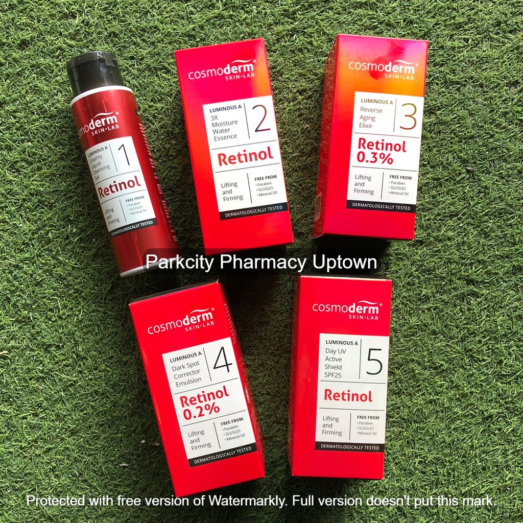 Cosmoderm Retinol Luminous A (Cleansing Gel/Water Essence/Elixir/Dark ...