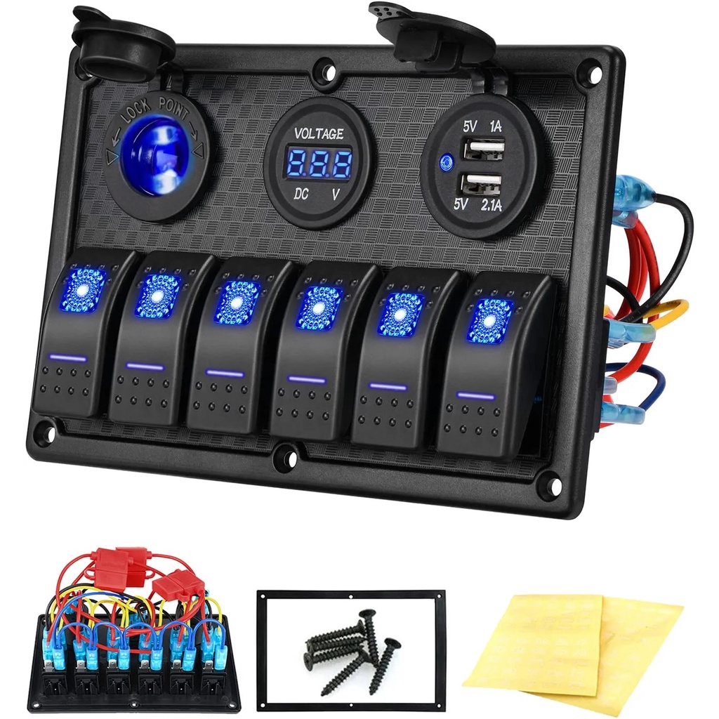 6 Gang Marine Boat Rocker Switch Panel, 12V Waterproof RV Led Switch ...