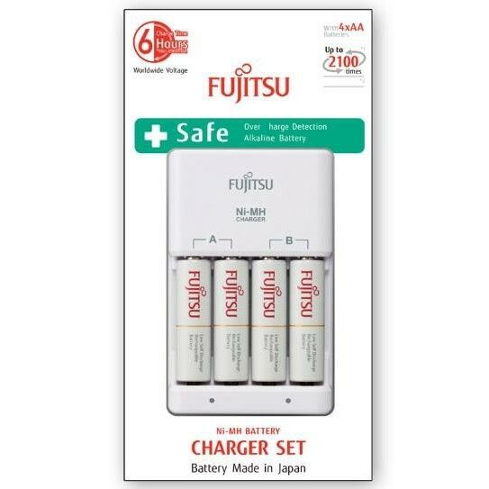 Fujitsu 6 Hour Standard Charger + 4 pcs AA 2000mAh Ni-MH Rechargeable ...