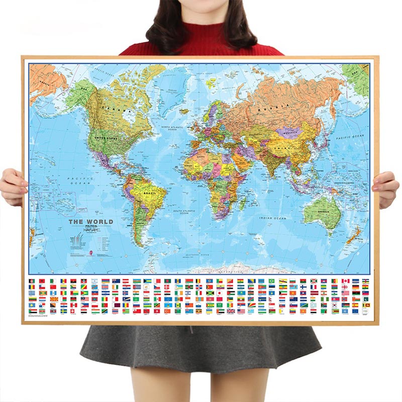 HighQuality World Map Poster Educational The World WallChart Large Size ...