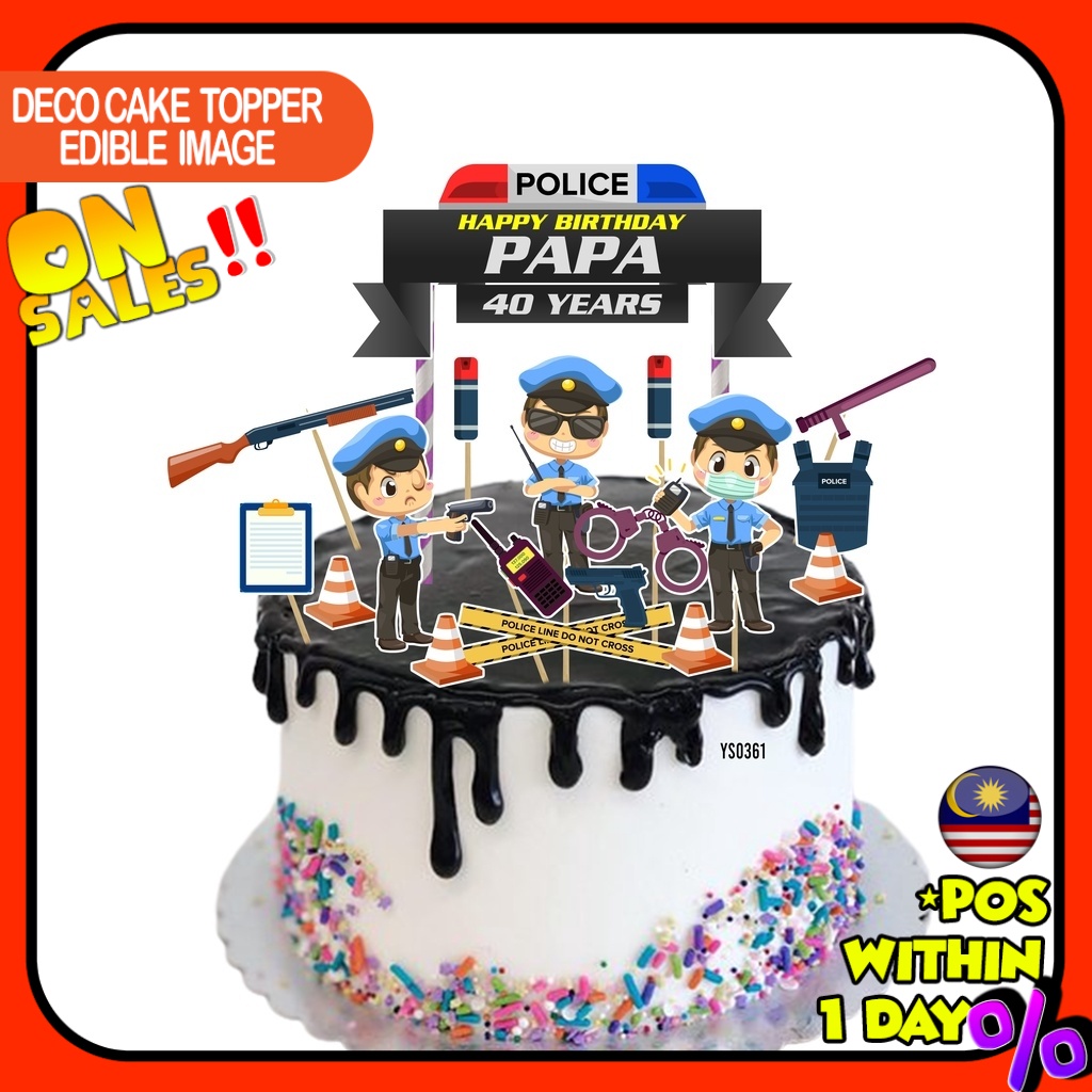 [CUSTOM NAME] Happy Birthday Cake Topper POLICE Polis Decoration Set ...