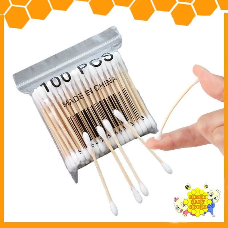 100pcs/Pack Kids Cotton Swabs Ear Pick Double-Headed Bamboo Cotton Buds ...