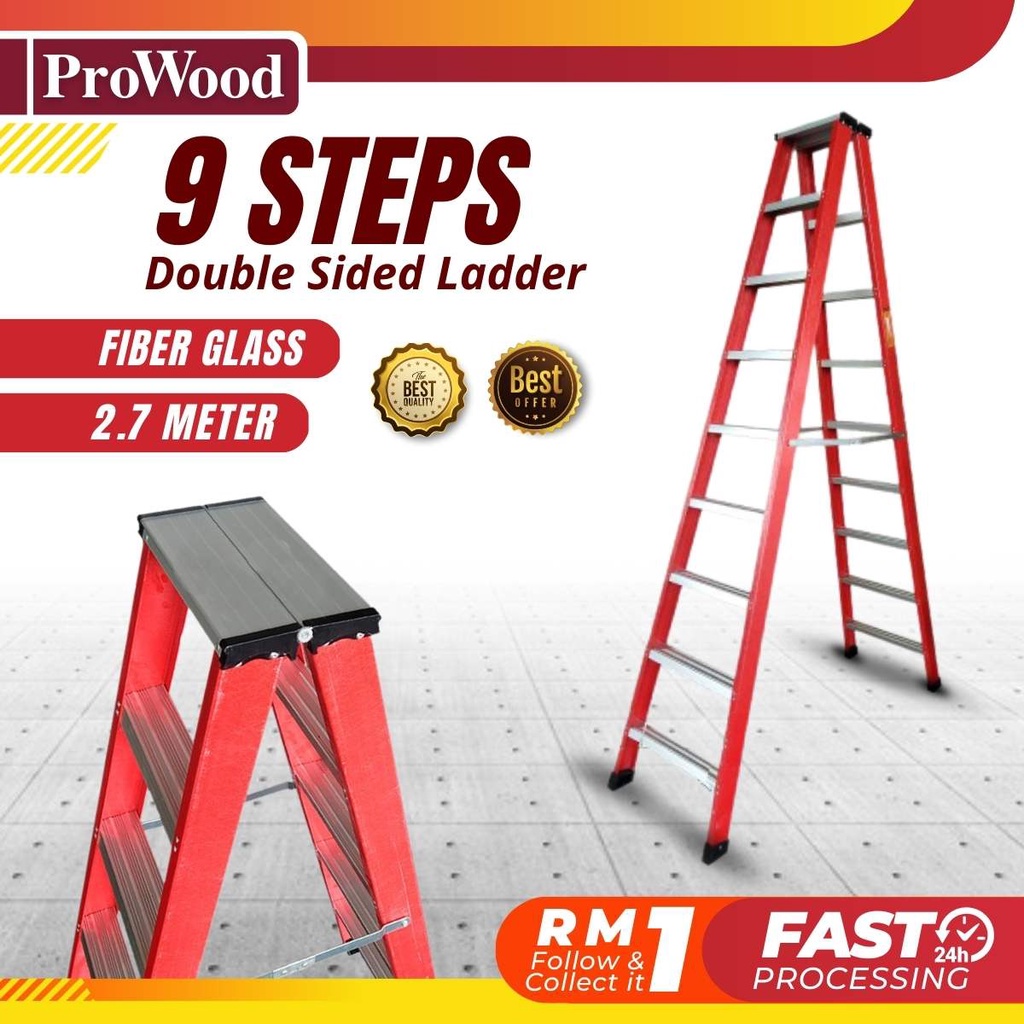9 Step Fiber Glass Double Sided Ladder Fiberglass 2.7meter Strong Alloy ...