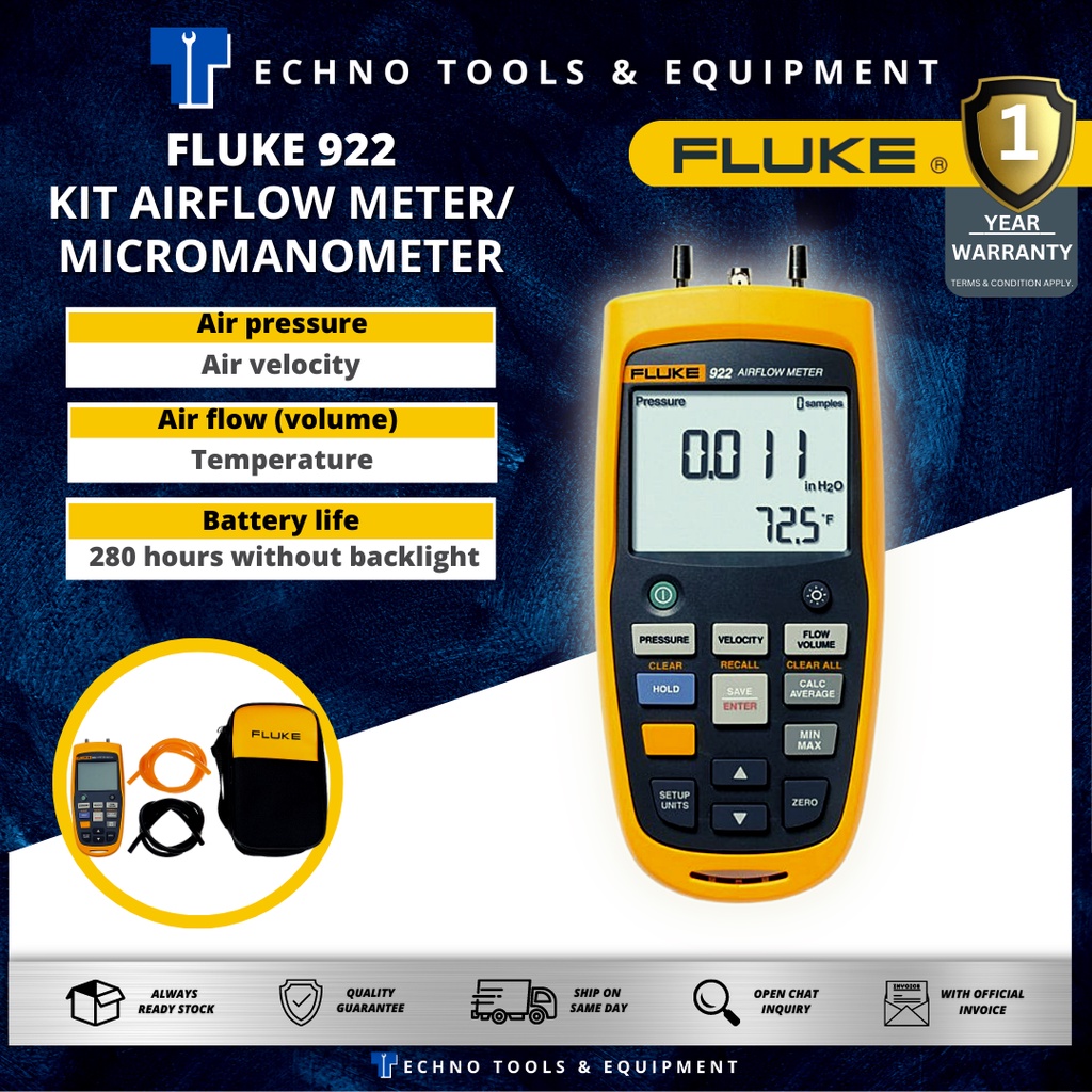 FLUKE 922/KIT AIRFLOW METER / MICROMANOMETER (FK 922/KIT) | Shopee Malaysia
