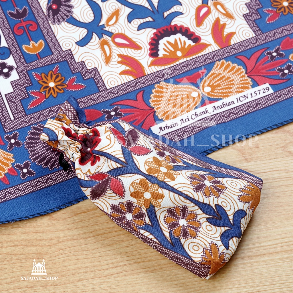 Qadhifa Arabian Shell Motif Wallet Prayer Mat (Color: Blue) Drawstring ...