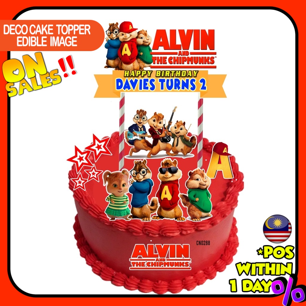 [CUSTOM NAME] Happy Birthday Cake Topper Alvin and the Chipmunks ...