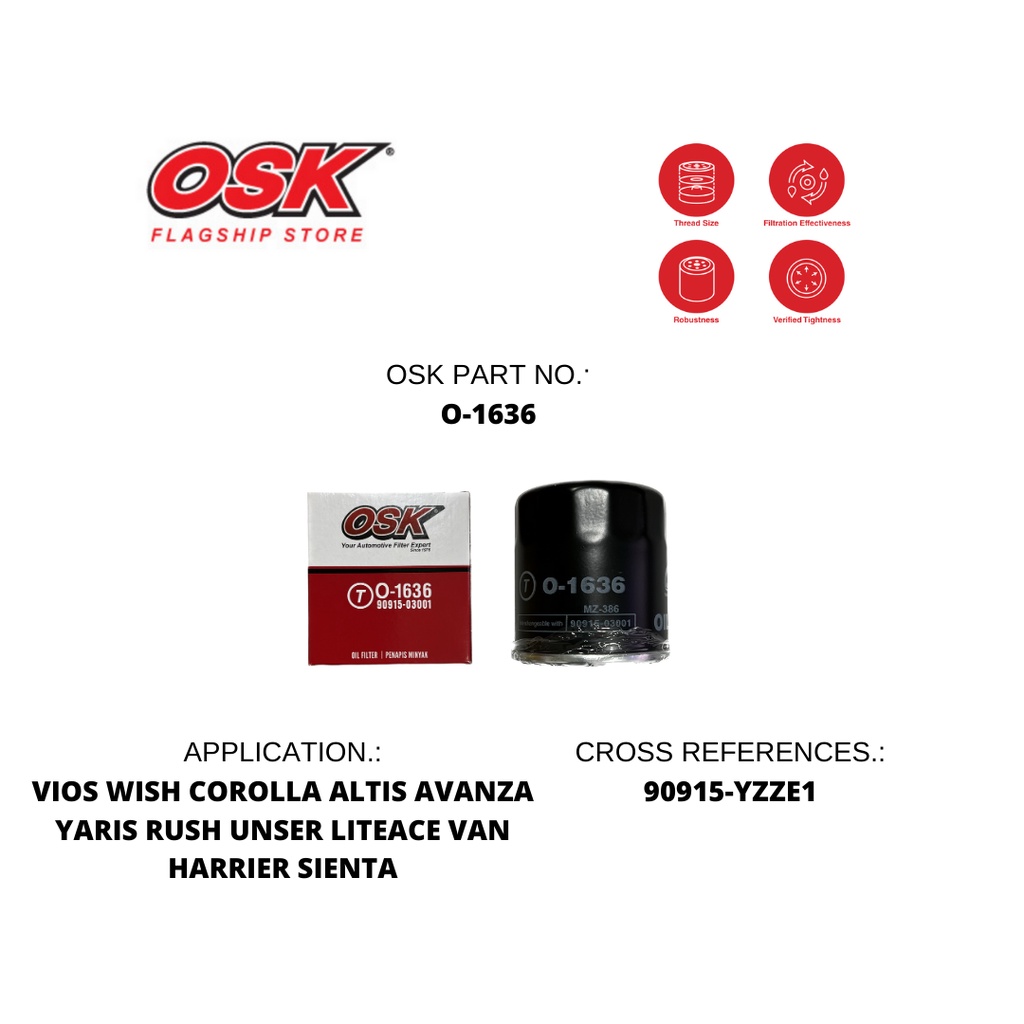 OSK OIL FILTER for 90915-YZZE1 VIOS WISH COROLLA ALTIS AVANZA YARIS ...