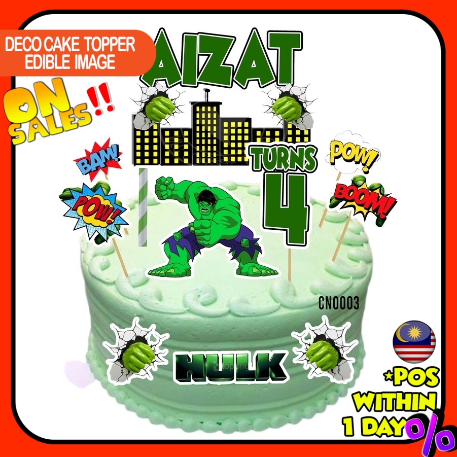 [CUSTOM NAME] Happy Birthday Cake Topper Superheroes Avenger Hulk ...