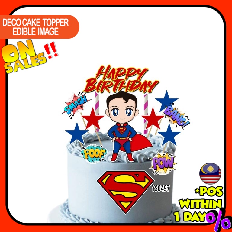 [CUSTOM NAME] Happy Birthday Cake Topper Superman Decoration Set Party ...