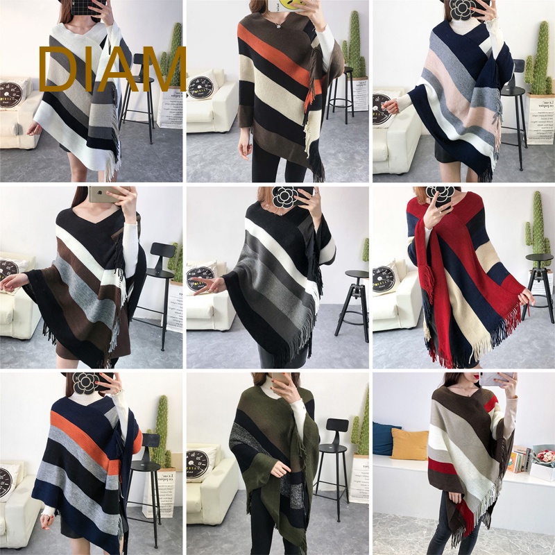 Women Pullover Cloak Shawl Tassel Cape Oversized Cape Warm Coat Knit ...