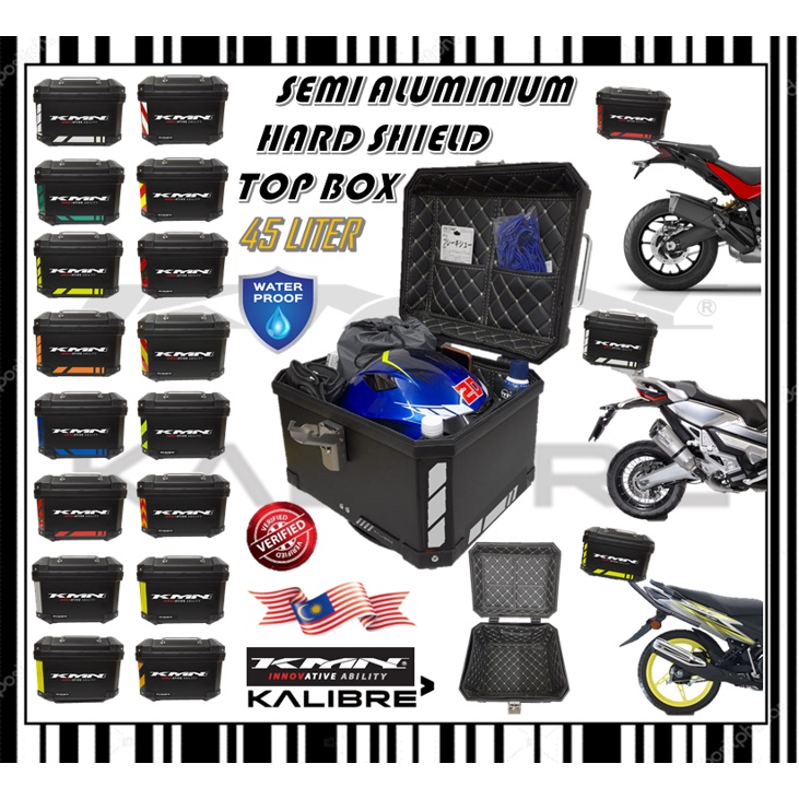 SEMI ALUMINIUM WATERPPROOF TOP BOX 45LITER HARD SHIELD KMN KALIBRE ...
