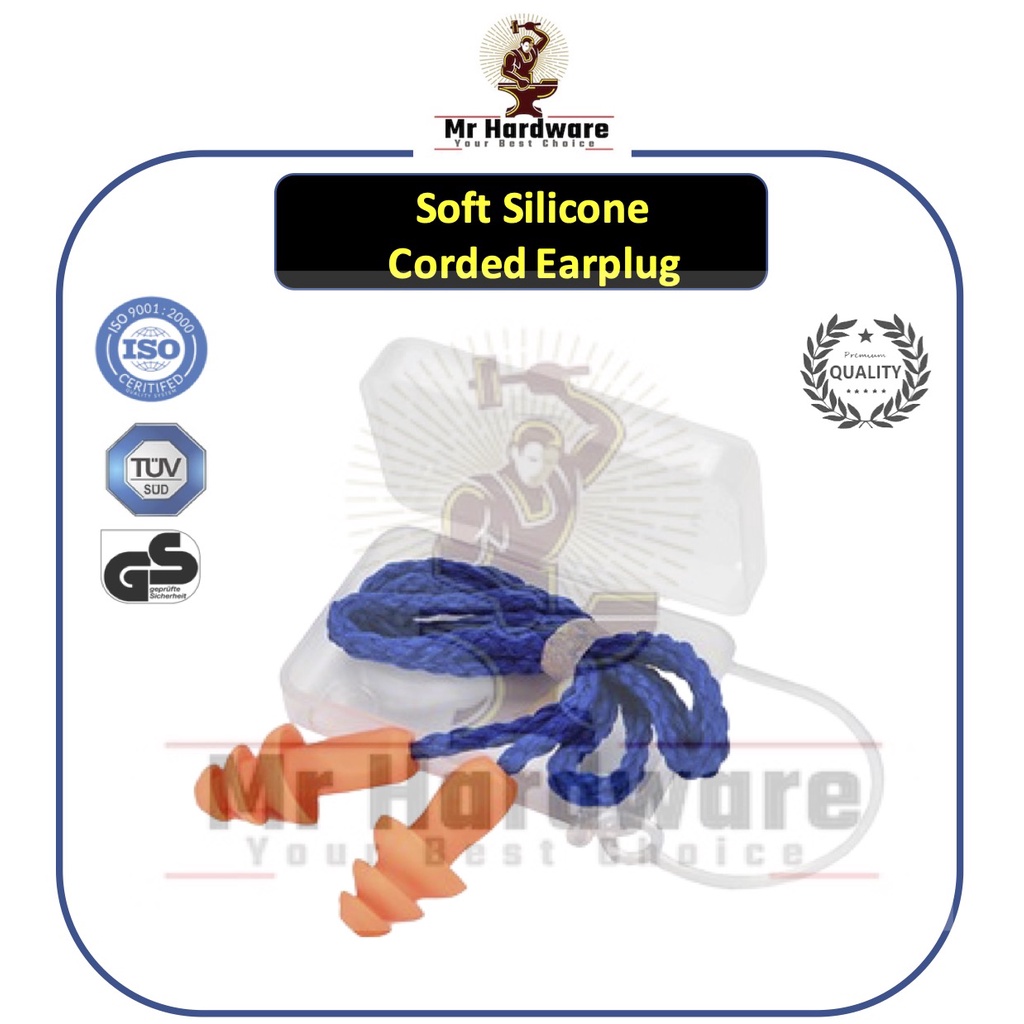 Soft Silicone Corded Ear Plugs Reusable Hearing Protection Earplugs c/w ...